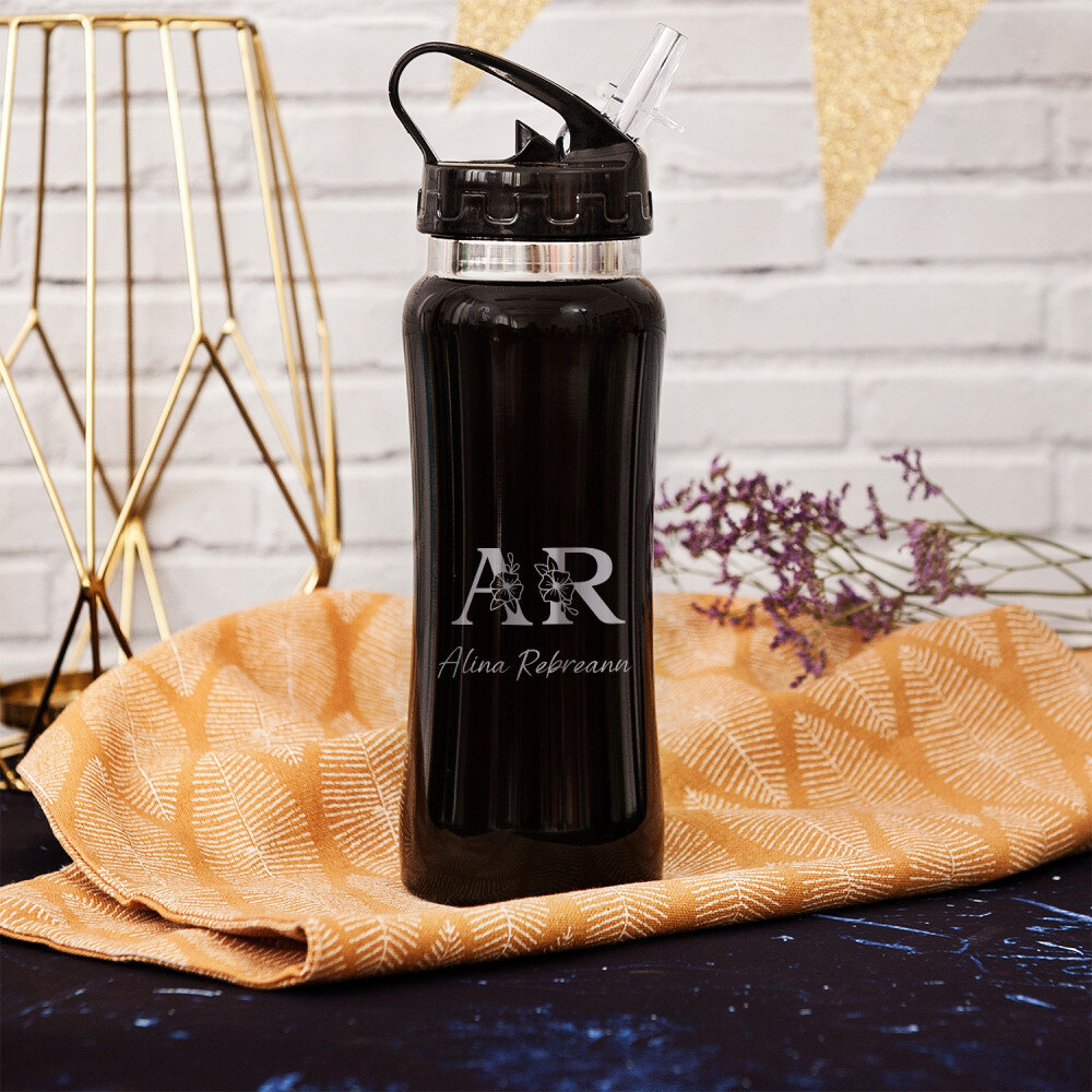 inițiale nume prenume floral - Bidon - MyGift.ro