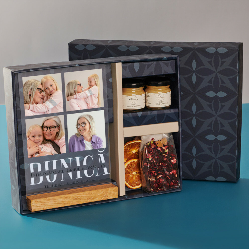 Set cadou pentru bunică cu imprimare pe sticlă și ceai - MyGift.ro