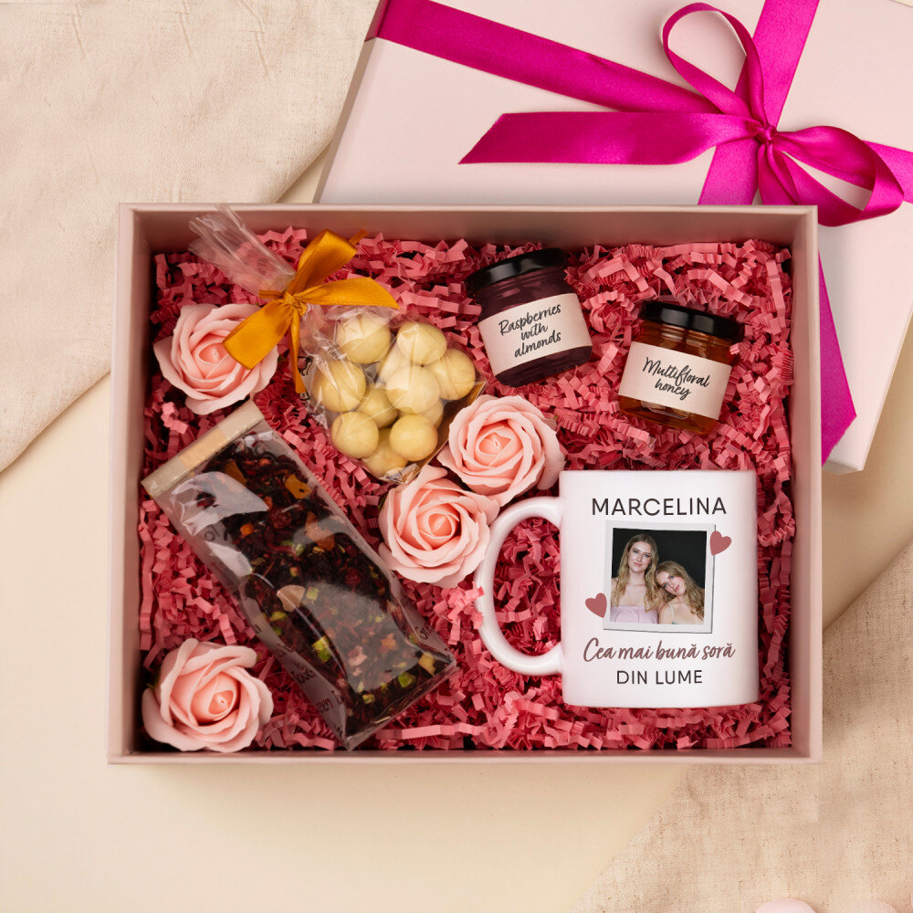 Set cadou Pentru cea mai bună soră cu cană, ceai și bomboane - MyGift.ro
