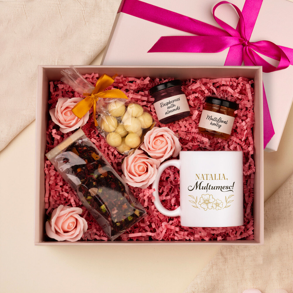 Set cadou mulțumiri cu cană, ceai și bomboane - MyGift.ro